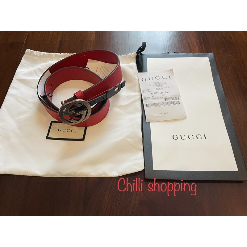 Gucci interlocking belt : red 85 ของแท้ | Shopee Thailand