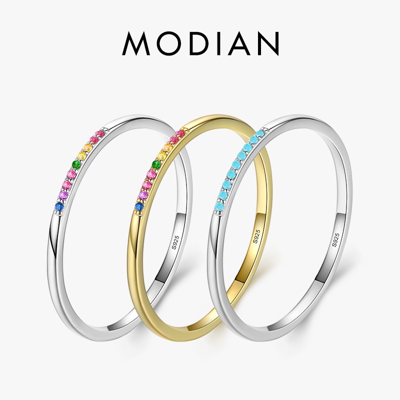 Modian ใหม่ แหวนเงินแท้ 925 สีรุ้ง ซ้อนกันได้ เครื่องประดับ สําหรับ ...