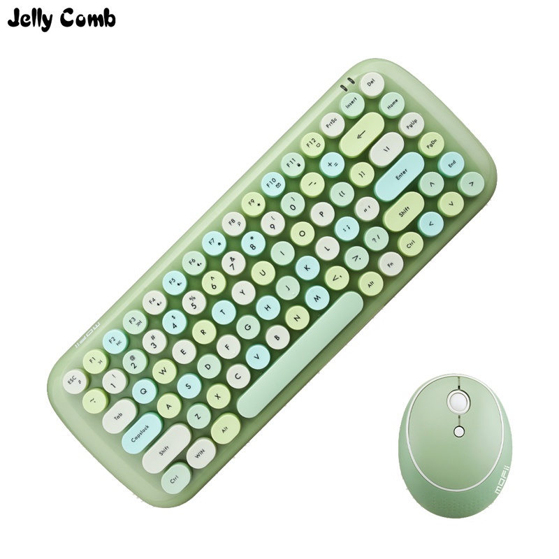 Jelly Comb 2.4G Wireless Keyboard Set Mixed Candy Color Roud Keycap ...