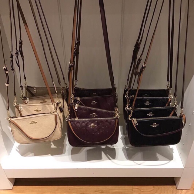 New!! Coach F56518 TOP HANDLE POUCH IN SIGNATURE DEBOSSED PATENT ...