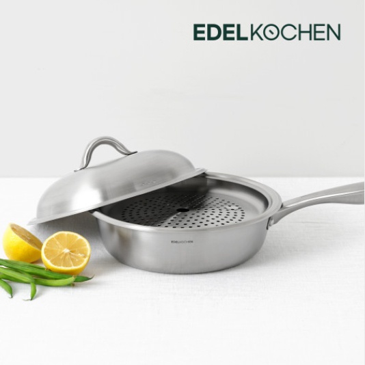 Edelkochen Muya กระทะสเตนเลส 24 ซม. พร้อมหม้อนึ่ง | Shopee Thailand
