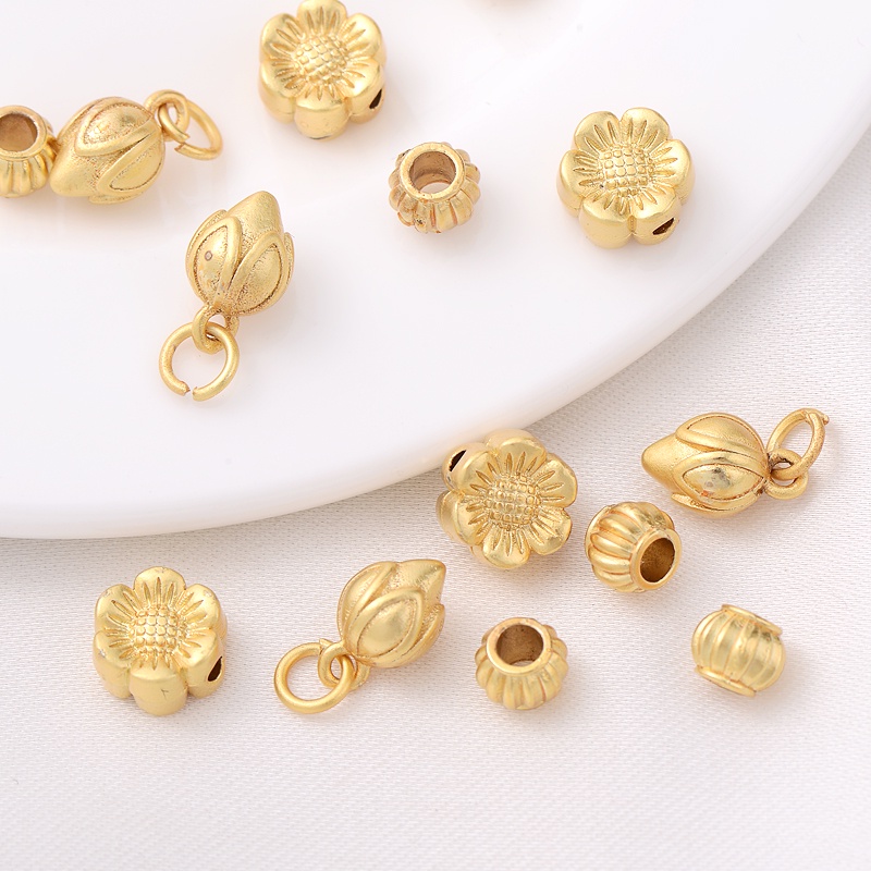 Diy diy 18K Matte Gold สี Retention โคมไฟขนาดใหญ่ลูกปัด Handmade diy สร้อยข้อมือดอกไม้ Bud จี้ ...