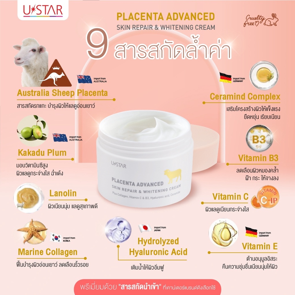 Ustar Placenta Advanced Skin Repair&Whitening ครีมรกแกะ ครีมบำรุงผิว ...