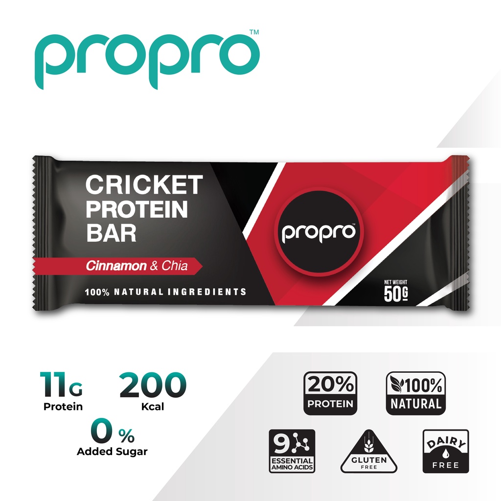 ProPro Cricket Protein Bar Cinnamon & Chia โปรโปร รสอบเชย/ ชินนาม่อนและเมล็ดเจีย โปรตีนบาร์จากผง ...