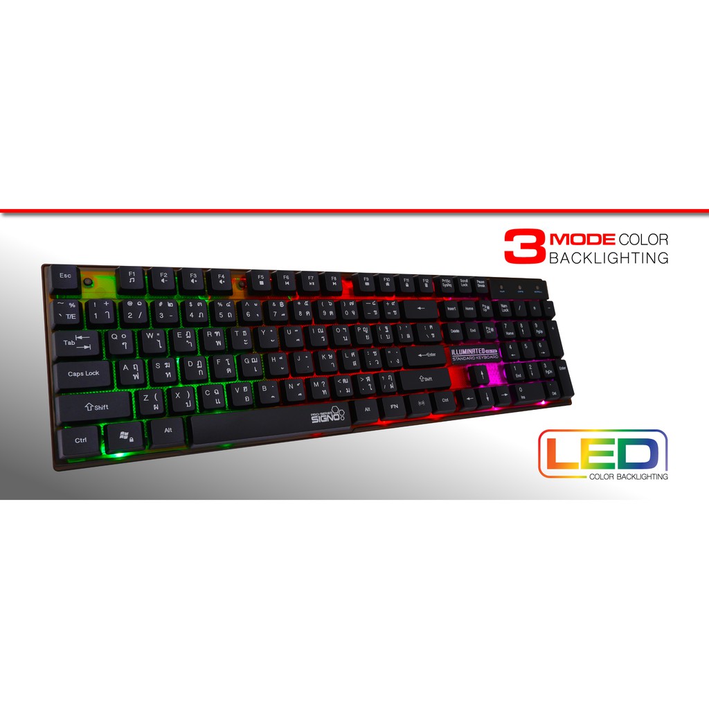 คีย์บอร์ด SIGNO KB-712 Illuminated Standard Keyboard LED Light 3 Mode ...