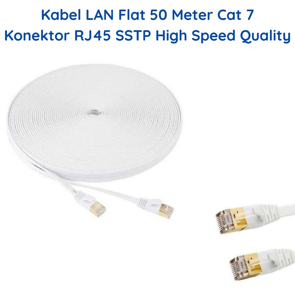 สายแลน 50 เมตร Cat 7 RJ45 Flat Gigabit Ethernet Cat7 Flat LAN Cable 50m Category 7 RJ-45 STP ...