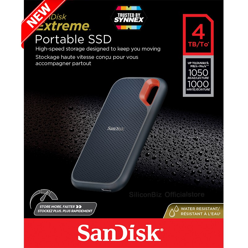 SanDisk Extreme Portable SSD 4TB R/W 1,050/1,000mb/s (SDSSDE61-4T00-G25 ...