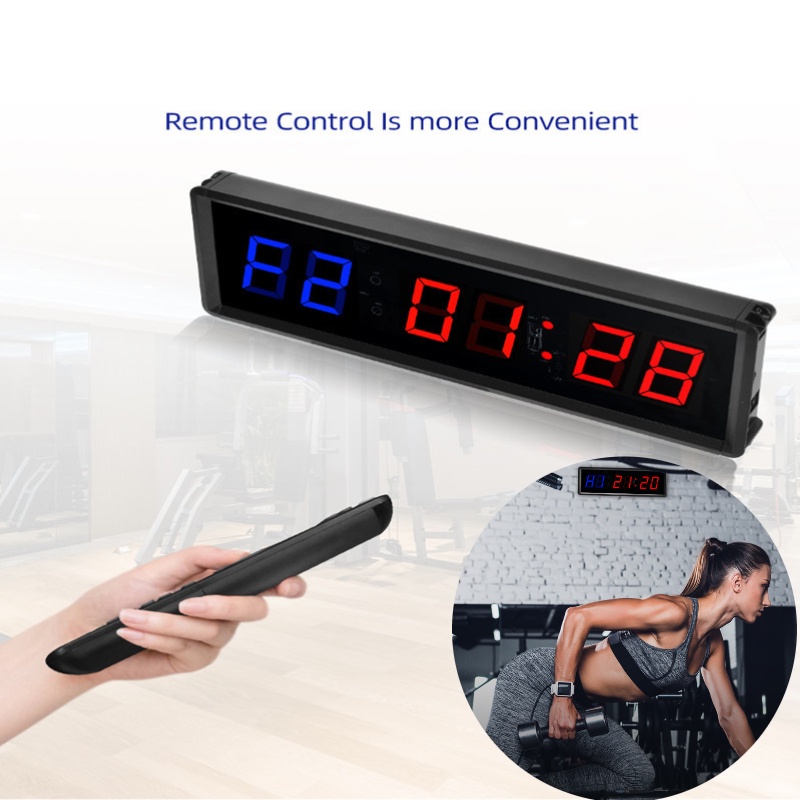 Interval Timer 1.5in LED Digital Display Count Down/Up Clock with Remote for Home Gym Office ...