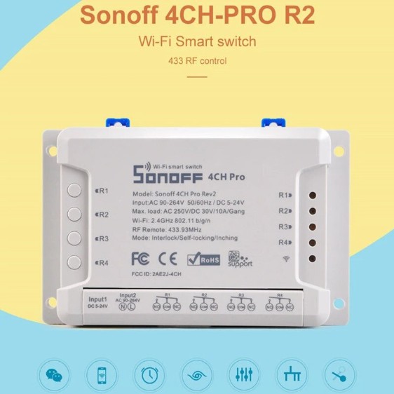 Sonoff 4CH Pro R2 สมาร์ท WiFi Switch RF 433MHz สวิตช์เปิดปิดไร้สายผ่าน ...