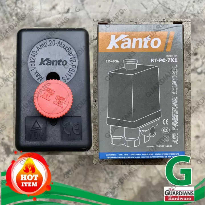 สวิตซ์ควบคุมแรงดันลม KANTO (ของแท้100%) แบบ 1ทาง, เกลียวใน 1/4 inch (2หุน) รุ่น KT-PC-7X1, 220v ...
