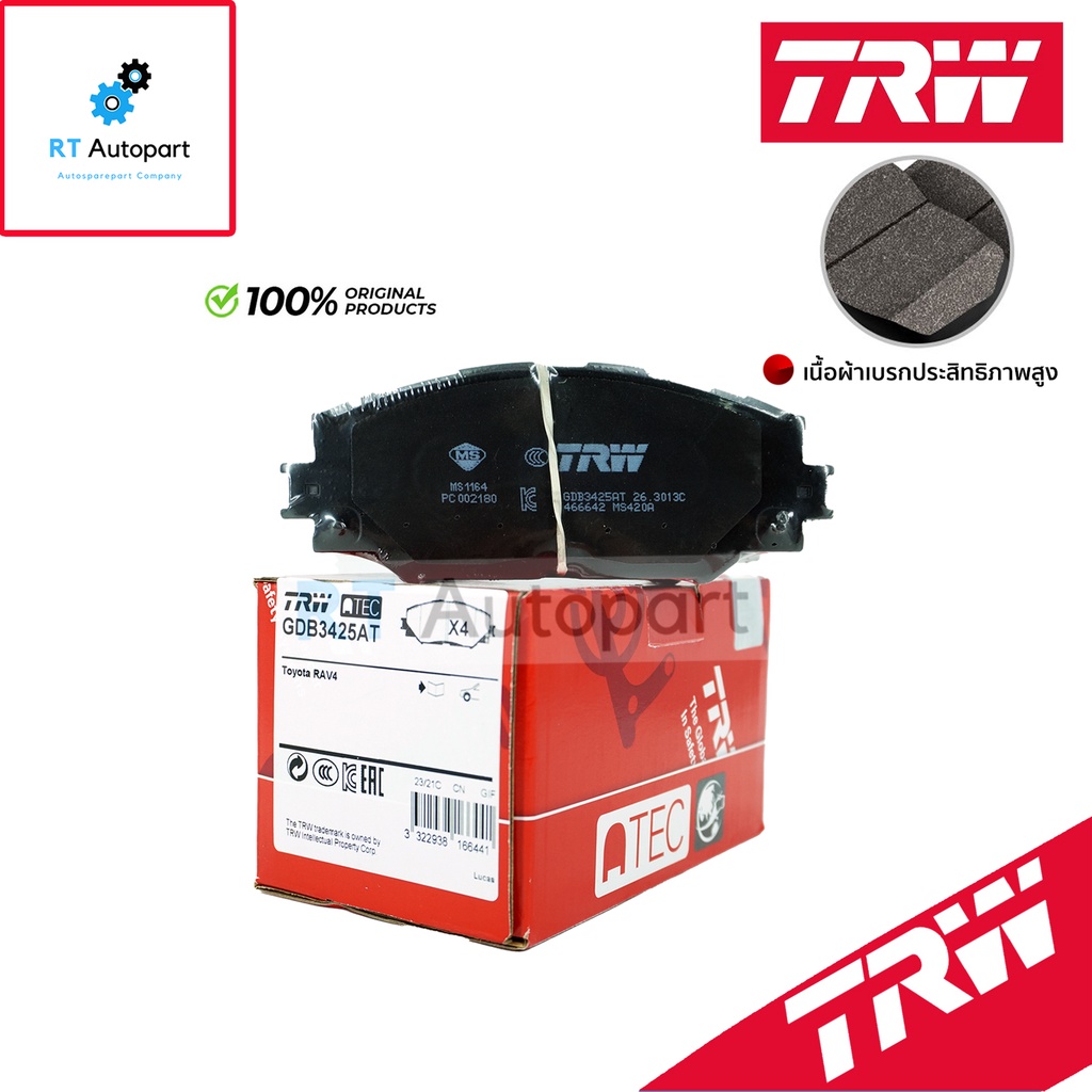 TRW ผ้าดิสเบรคหน้า Toyota Altis ZZE141 ปี08-13 ZRE171 ปี14-19 Sienta ปี16-22 เกรด ATEC / ผ้าเบรค ...