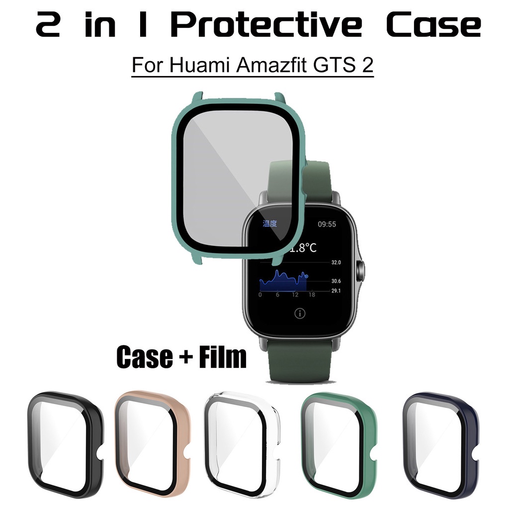 Full Cover Glass Film + Case for Huami Amazfit GTS 2 PC Hard Protective ...