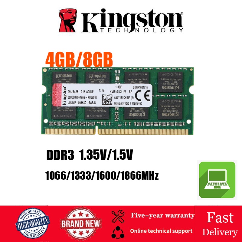 【พร้อมส่ง】Kingston แรมหน่วยความจําโน้ตบุ๊ก 4GB 8GB DDR3 DDR3L SODIMM 1066 1333 1666 1866MHz ...
