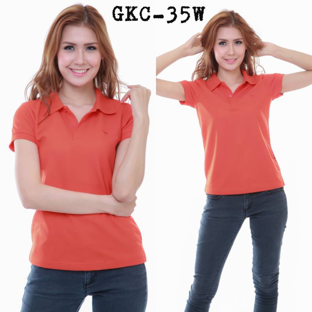 เสื้อโปโล ( polo shirt )แบรนด์ Geeko ตรากวาง สีพื้นหญิง สีส้ม(ออเร้นท์) gkc - 35W | Shopee Thailand