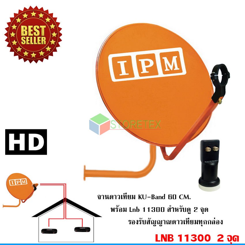 IPM Ku-Band ชุดจานดาวเทียมไอพีเอ็ม 60 cm. + LNB 11300 2 จุดอิสระ (อุปกรณ์ครบชุด) | Shopee Thailand