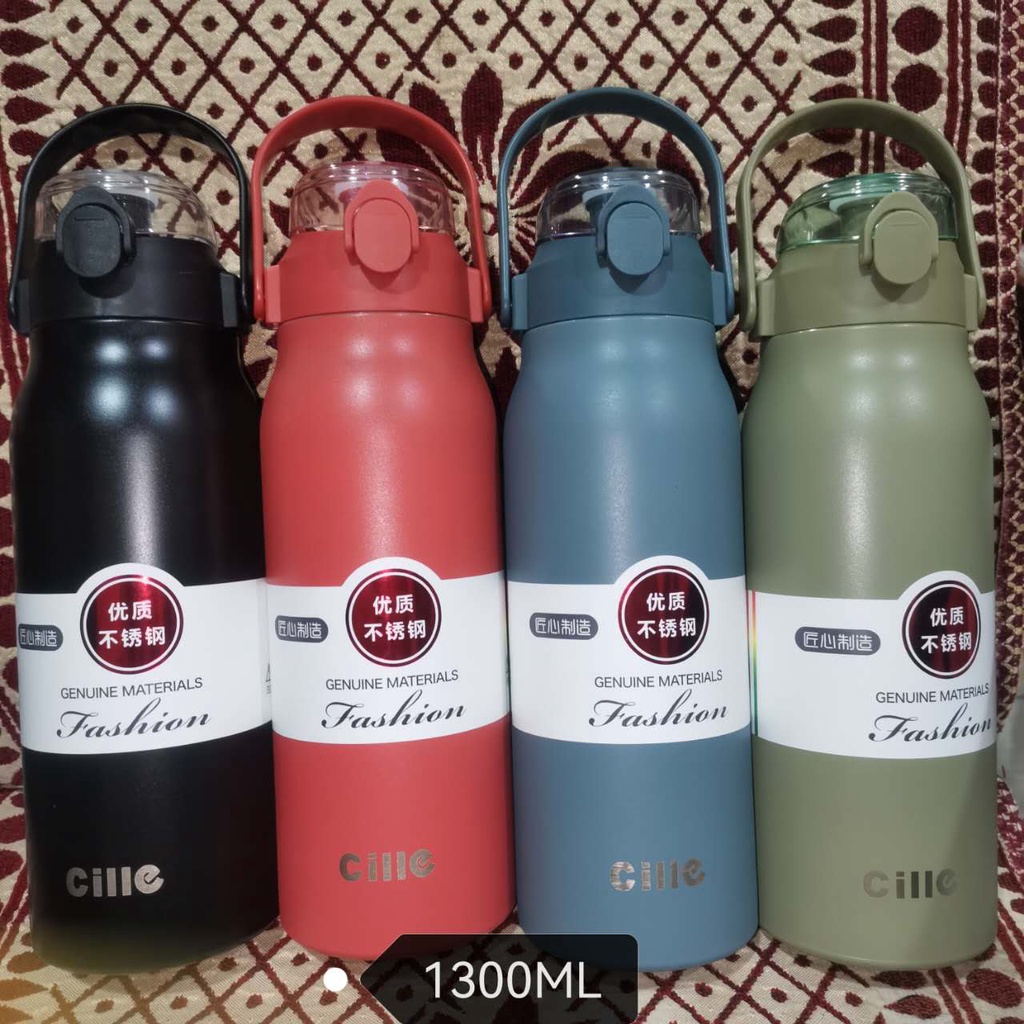 กระบอกน้ำ สแตนเลส316 มีหูหิ้ว กระบอกน้ำเก็บเย็น ขนาดใหญ่1300ML แบบหลอดดูด เก็บน้ำร้อน/เย็น มี4สี ...