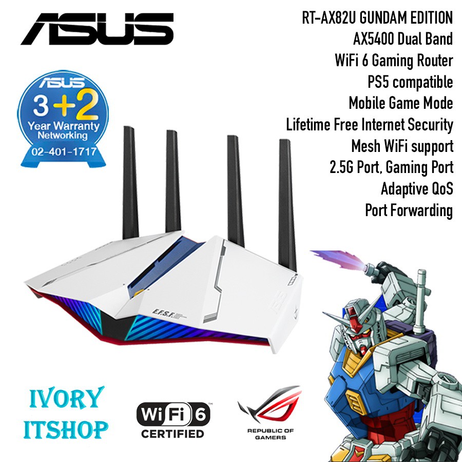 RT-AX82U GUNDAM EDITION AX5400 Dual Band WiFi 6 Gaming Router /ivoryitshop | Shopee Thailand