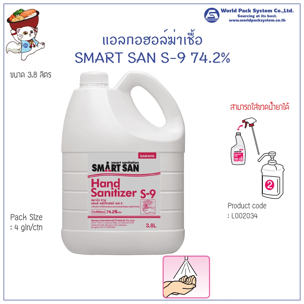 แอลกอฮอล์ฆ่าเชื้อ SMART SAN S-9 74.2%ขนาด 3.8 ลิตร | Shopee Thailand