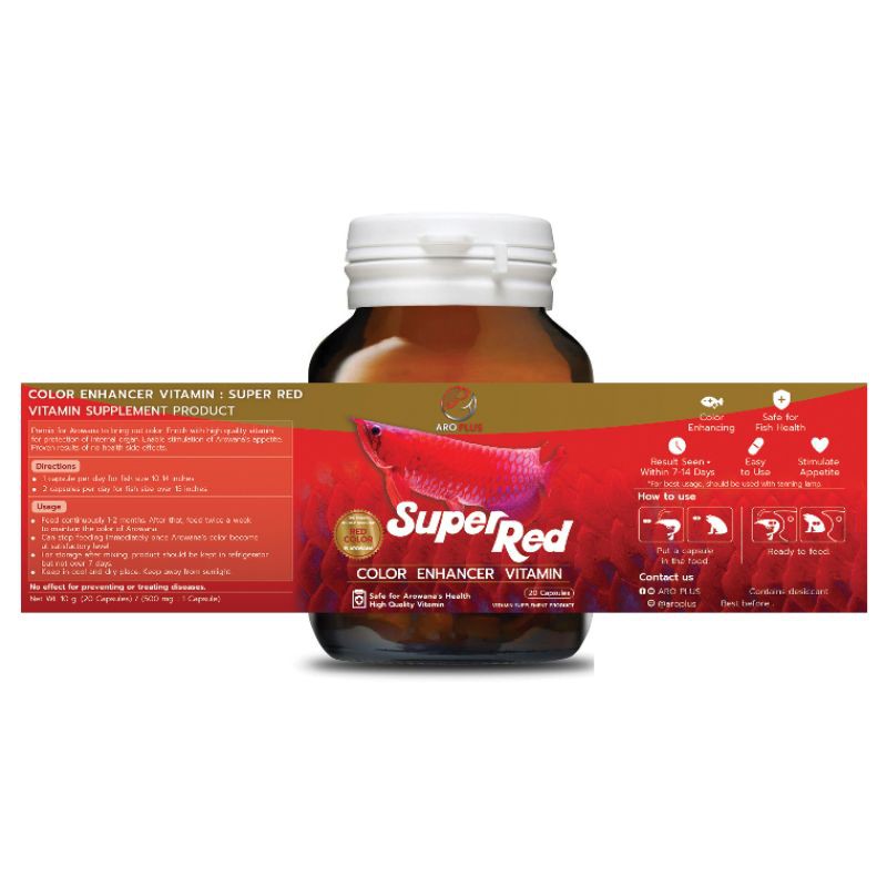 วิตามินเสริมเร่งสีปลามังกร ARO PLUS - super red แบบกระปุก ชนิดแคปซูล 20 ...