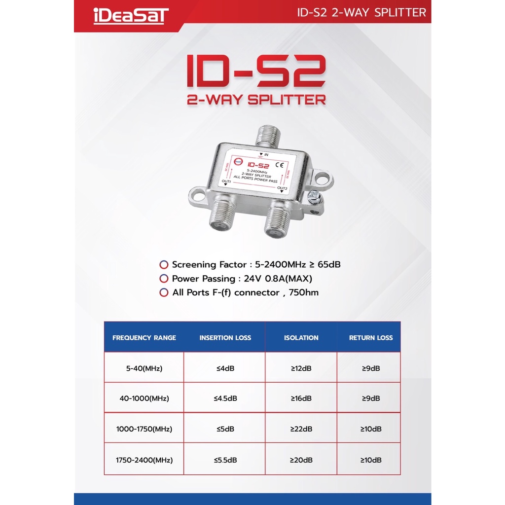 ideasat 2ทาง splitter รุ่น id-s2 แยกสัญญาณ : พร้อมส่ง ltgroup | Shopee ...