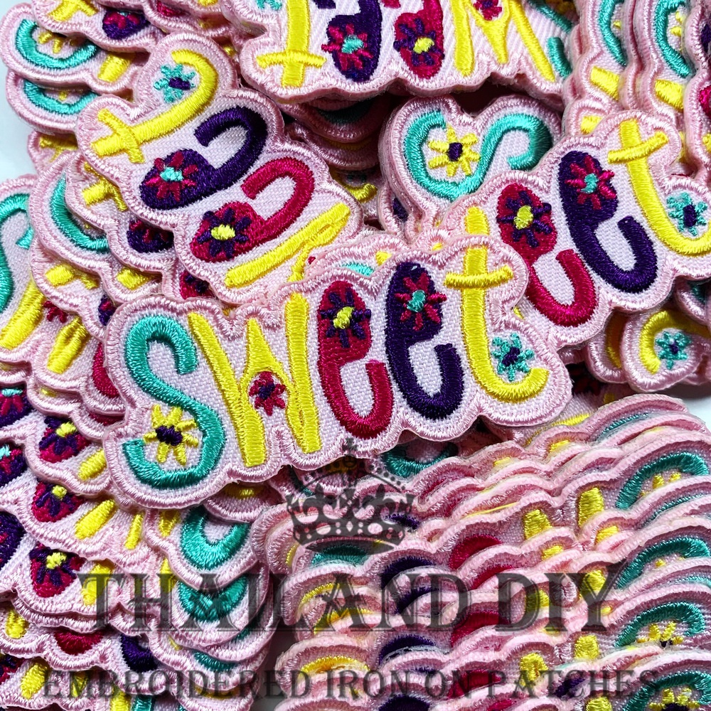 ตัวรีดติดเสื้อ งานปัก ลาย SWEET น่ารัก สีชมพู size s Iron on Patch DIY wop ตัวรีด อาร์มติดเสื้อ ...