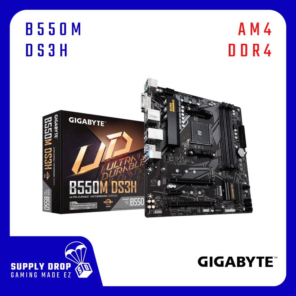 Gigabyte B550M DS3H (AM4, AMD Promontory B550, DDR4, USB3.2, SATA3 ...
