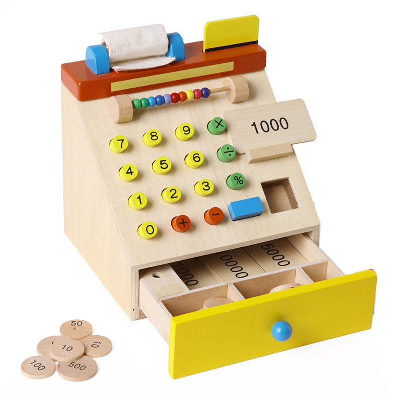 Children Supermarket Wood Simulation Cash Register Checkout Counter ...