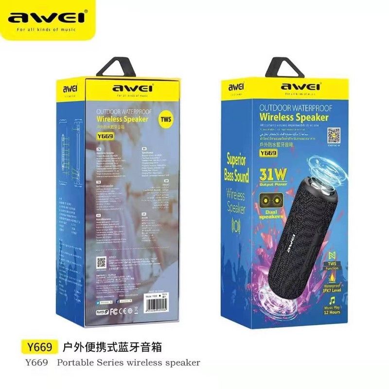 Awei Y669 ลําโพงบลูทูธกันน้ํา Ipx7 Tws 3D wireless speaker Y668 | Shopee Thailand