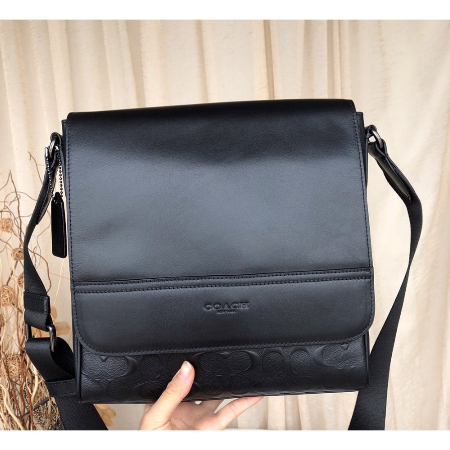 Coach F73340 กระเป๋าแผนที่ฮูสตันในลายเซ็นหนังผู้ชาย Crossbody Sling ...
