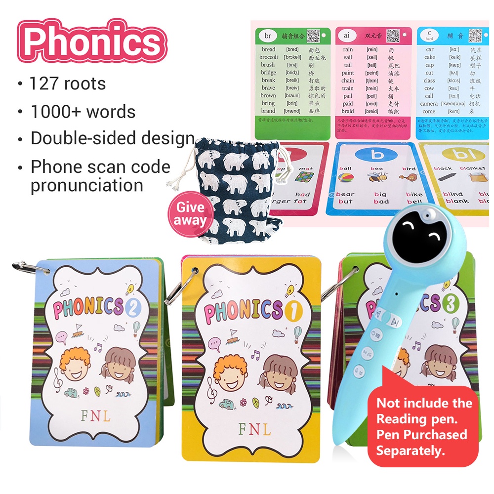 129Pcs English Phonics Sight Words Flashcards Kids Toys Smart Reading ...