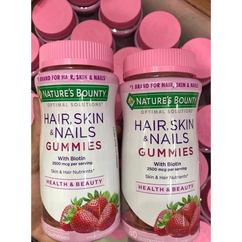 Nature s Bounty Hair Skin & Nails Gummies, Strawberry Flavored 80 ...