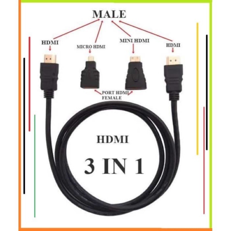 สาย HDMI 3 in 1 เป็น HDTV Mini HDMI Micro HDMI | Shopee Thailand