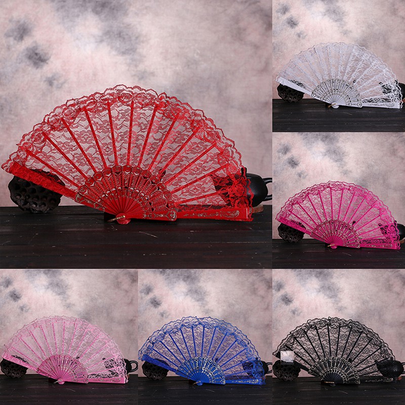 T1h จีนลูกไม้ผ้าไหมพับมือถือพัดลมเต้นรําดอกไม้กรอบรูปแบบงานแต่งงาน ...