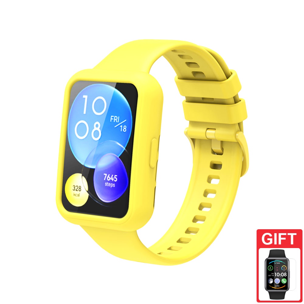 สายซิลิโคนพร ้ อมฝาครอบเคสป ้ องกันสําหรับ Huawei Watch Fit 2 3