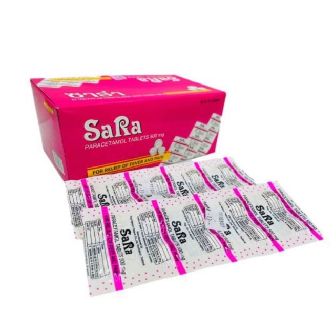 Sara Paracetamol Tablets 500 mg 10 Tab ซาร่า พาราเซตามอล ลดไข้ 20 แผง 1 กล่อง เม็ดรี / เม็ดกลม ...