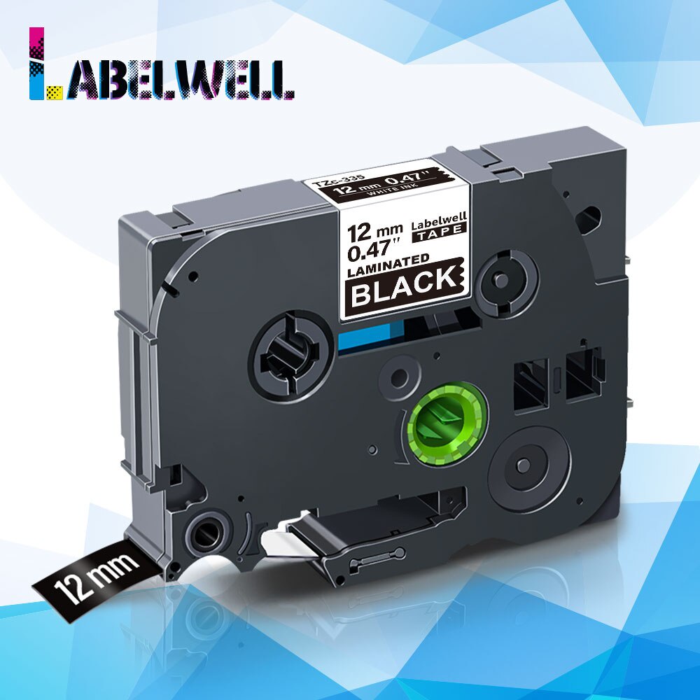 Labeling tape Compatible for 335 12mm*8M White on Black Laminated Label ...