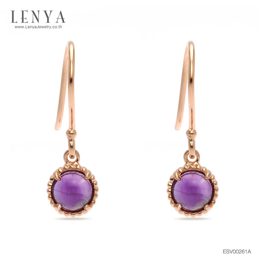 Lenya Lenya ต่างหูเงินแท้ ชุบพิงค์โกลด์ ประดับด้วยอะเมทิสต์ เพื่อ ...