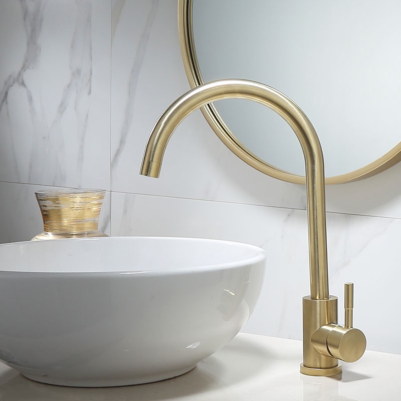 Sijie Nuoya Nordic Light Luxury Brushed Gold Kitchen ก๊อกน้ำร้อนและน้ำเย็น Golden Rotating ...