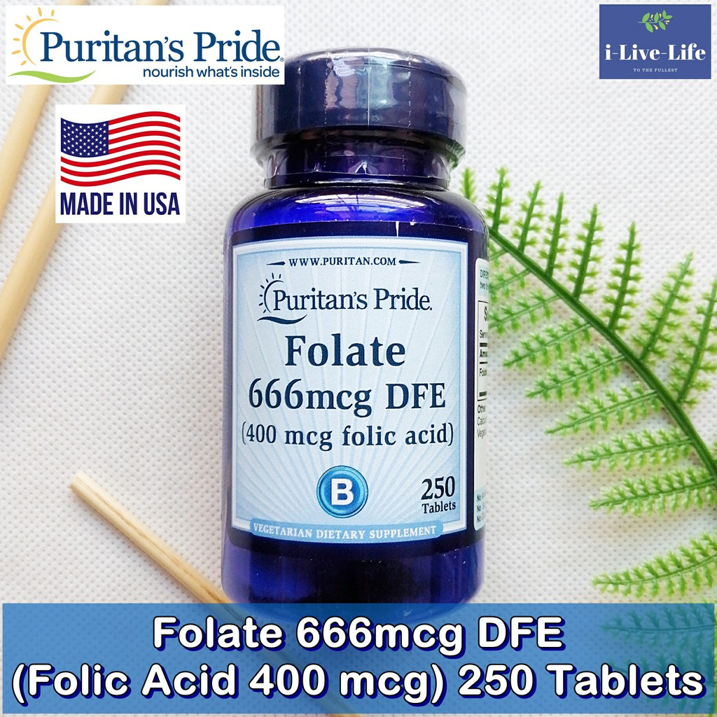 กรดโฟลิก Folate 666mcg DFE (Folic Acid 400 mcg) 250 Tablets - Puritan's ...