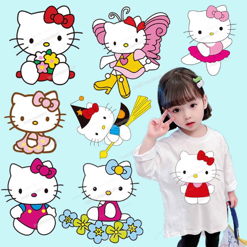 Hello Ketty แพทช์รีดผ้าสาวการ์ตูนเสื้อผ้าตกแต่งแมวน่ารักสติ๊กเกอร์ถ่าย ...