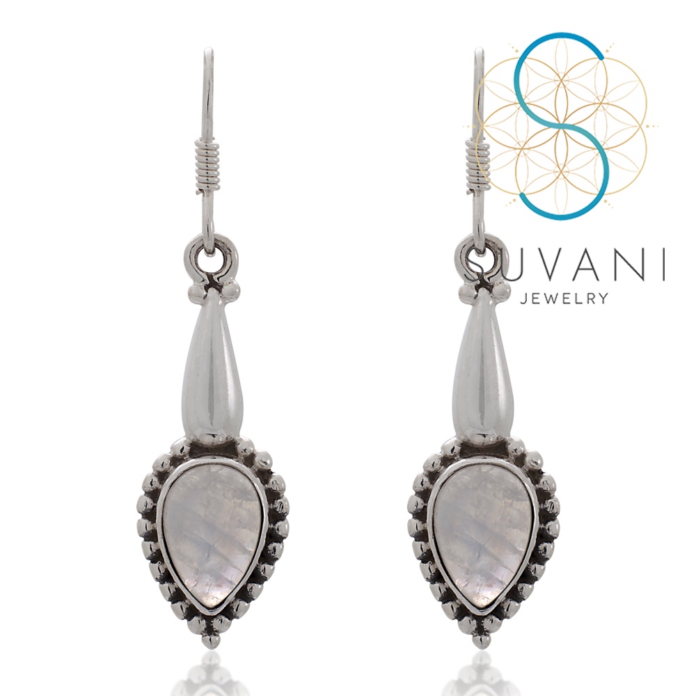 SUVANI เงินแท้ 92.5% ต่างหูมูนสโตน (Moonstone) หินสีขาว แนววินเทจ ต่าง ...