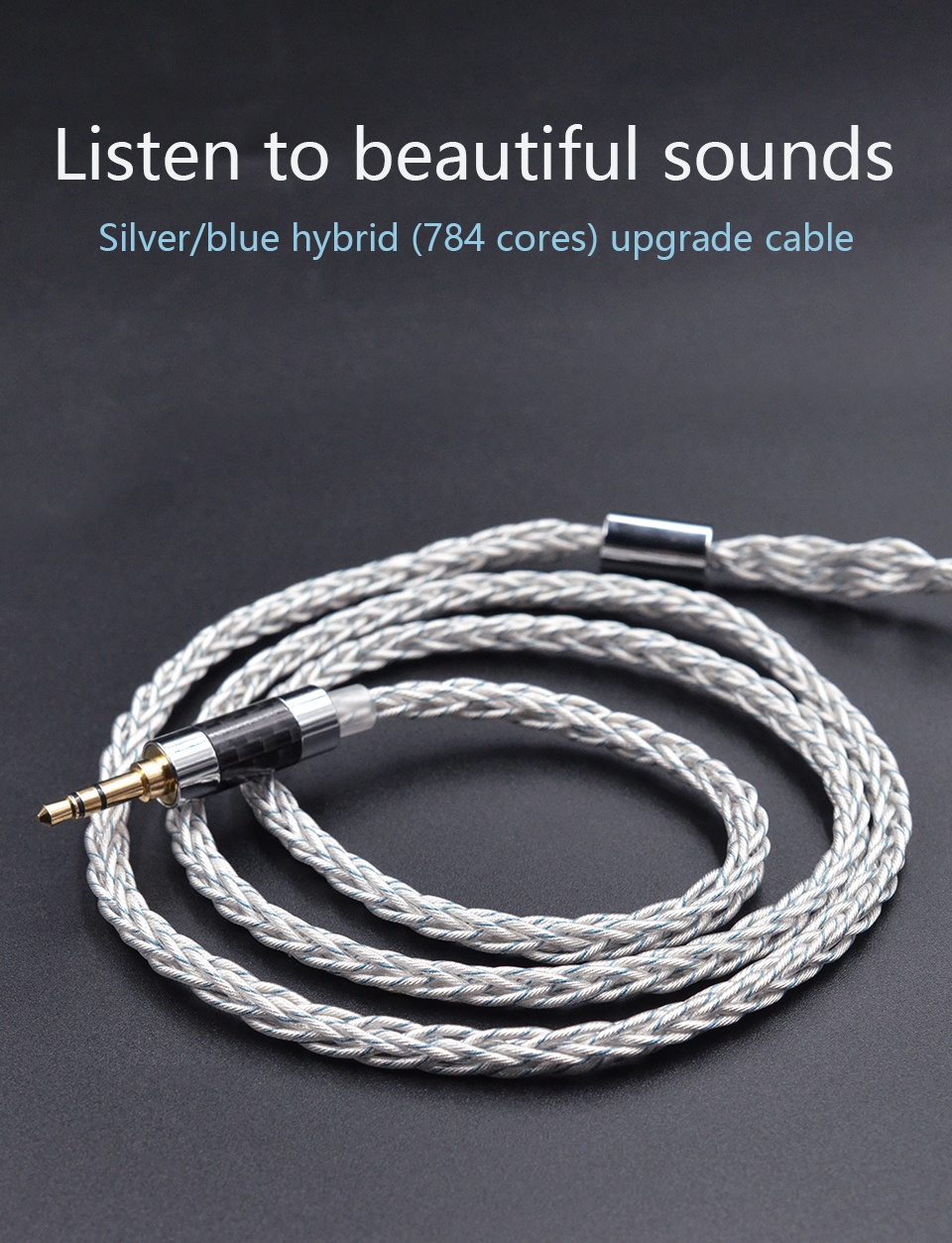 KZ Earphone Cable 8 Core Silver Blue Hybrid 784 cores Silver plated ...