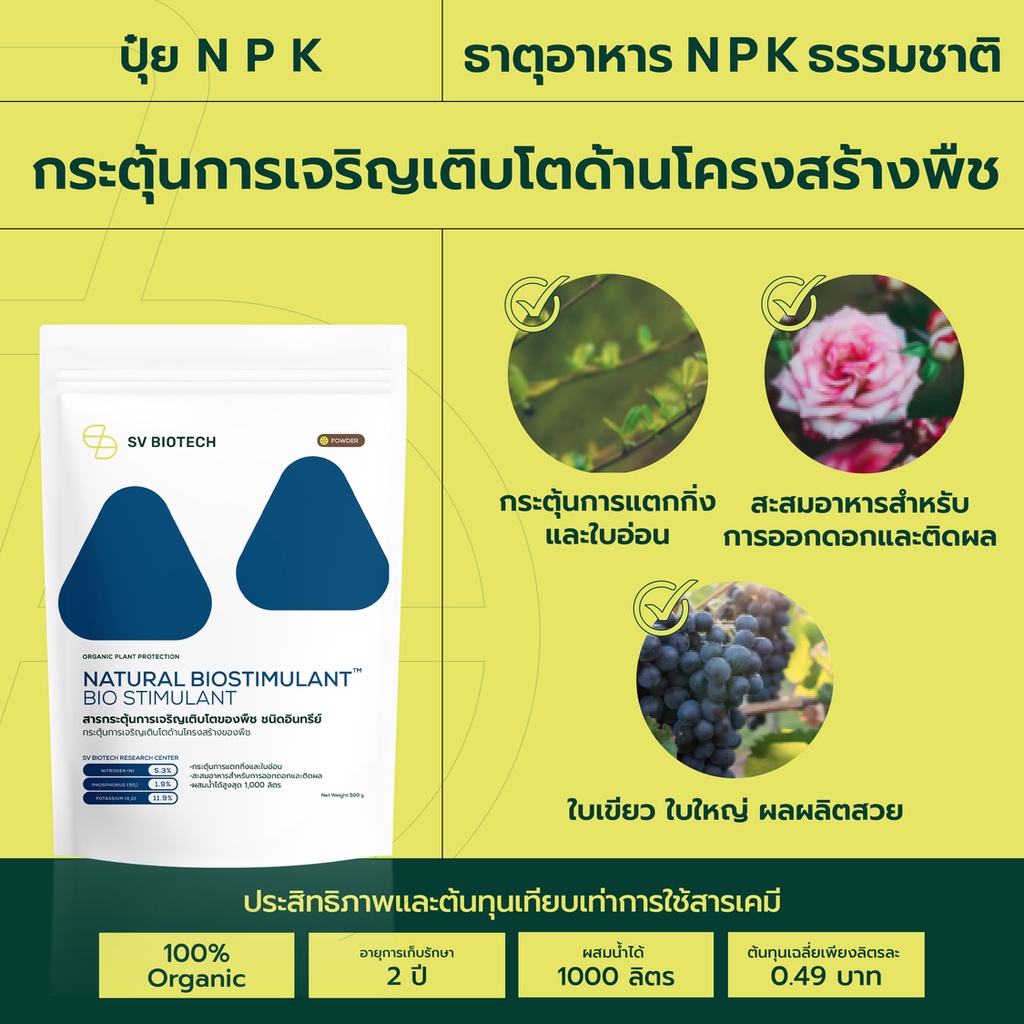 เอสวี ปุ๋ย NPK ออร์แกนิค มีไนโตรเจนสูง บำรุงลำต้นและใบ ช่วยกระตุ้นการแตกกิ่งและใบ ใบเขียว ต้น ...