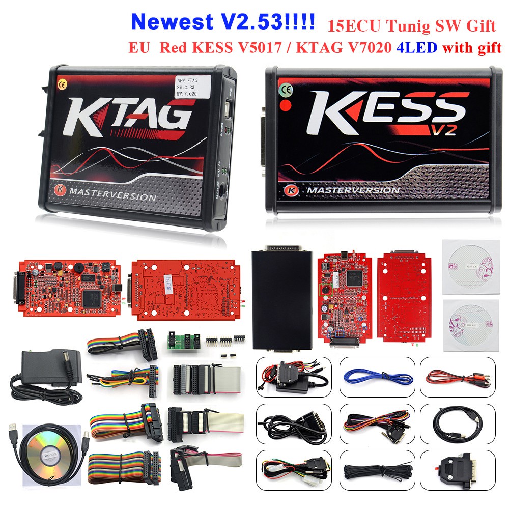 【พร้อมส่ง】KESS V2 V2.47 V5.017 EU Red ECM Winols KTAG V2.25 V7.020 ไฟ LED 4 ดวง ECU OBD สําหรับ ...