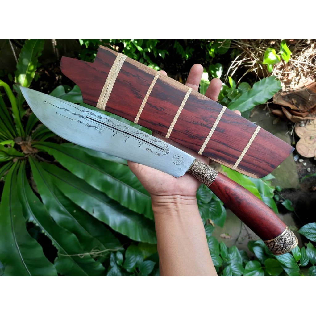 มีดเหน็บ อีเหน็บ (E-Nep) มีดหมอ มีดเดินป่า มีดแคมป์ 10” เหล็ก SUP9 ผิวขัด ตอกลาย ด้ามฝักพะยูง คอ ...