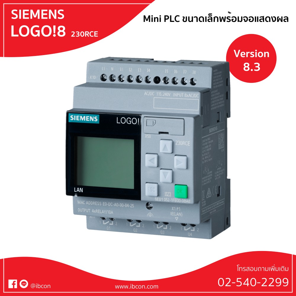 SIEMENS mini PLC Controller LOGO! 230RCE 8DI 4RO Modbus/TCP V.8.3 **สอบ ...
