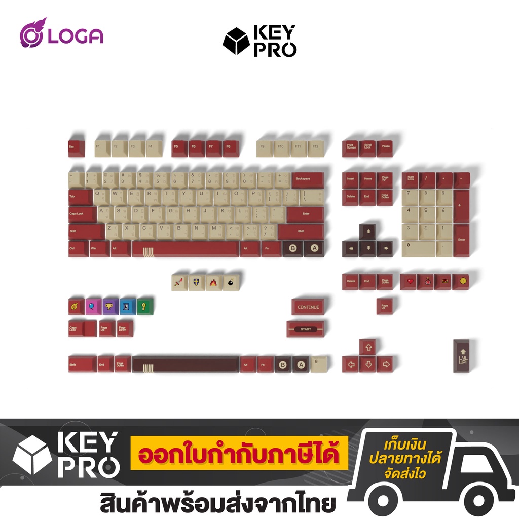 คีย์แคป LOGA Good old days 80s Cherry profile คีย์ไทย 140 ปุ่ม Dyesub ...