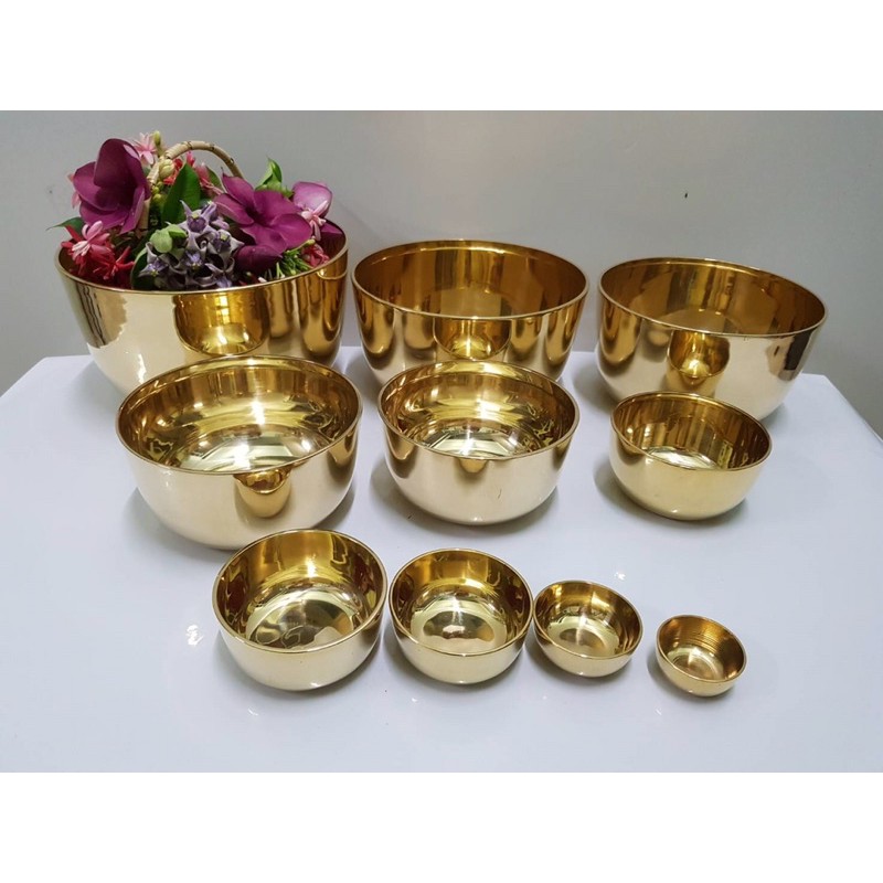 Brass byfa ขันทองเหลืองแท้ งานหล่อ แบบเรียบแวววาว หนาหนัก ขนาด7”,8”,9 ...