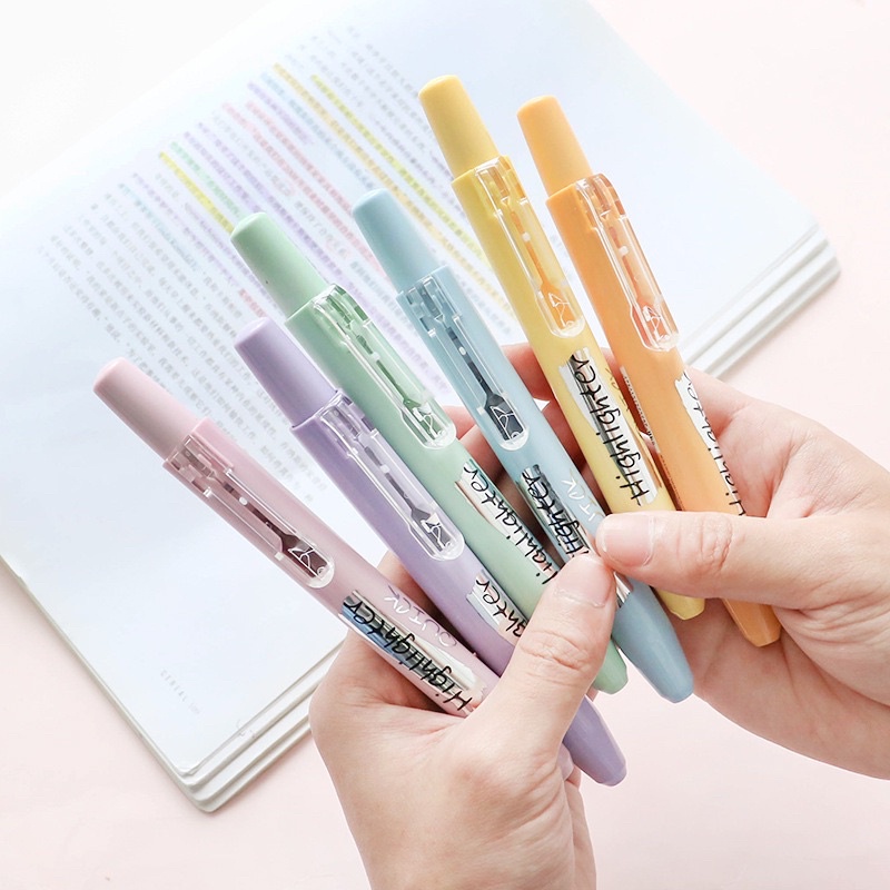NEJA LIFE ปากกาเน้นข้อความ แบบหัวกด Hilighters 6สี พาสเทล ใช้งานสะดวก ...