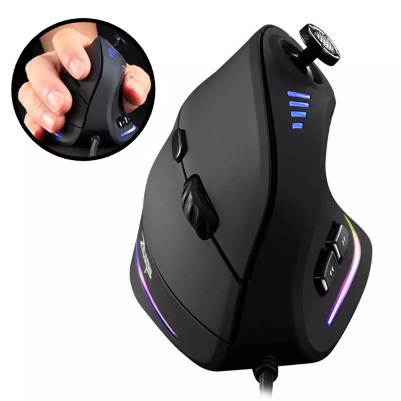 ZELOTES New Vertical Gaming Mouse Programmable 11 Buttons USB Wired RGB ...